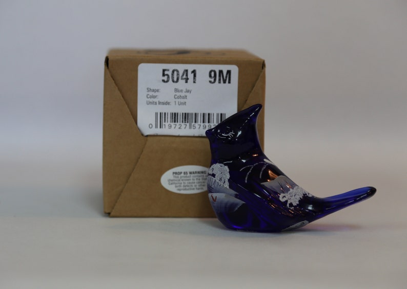 Fenton Art Glass Cobalt Blue Jay Hand Painted Winter Scene Bird ...