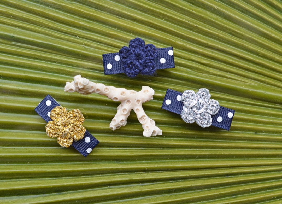 Itty Bitty Crochet Snap Clip Set in Navy Bean // Tiny Crochet Flower ...