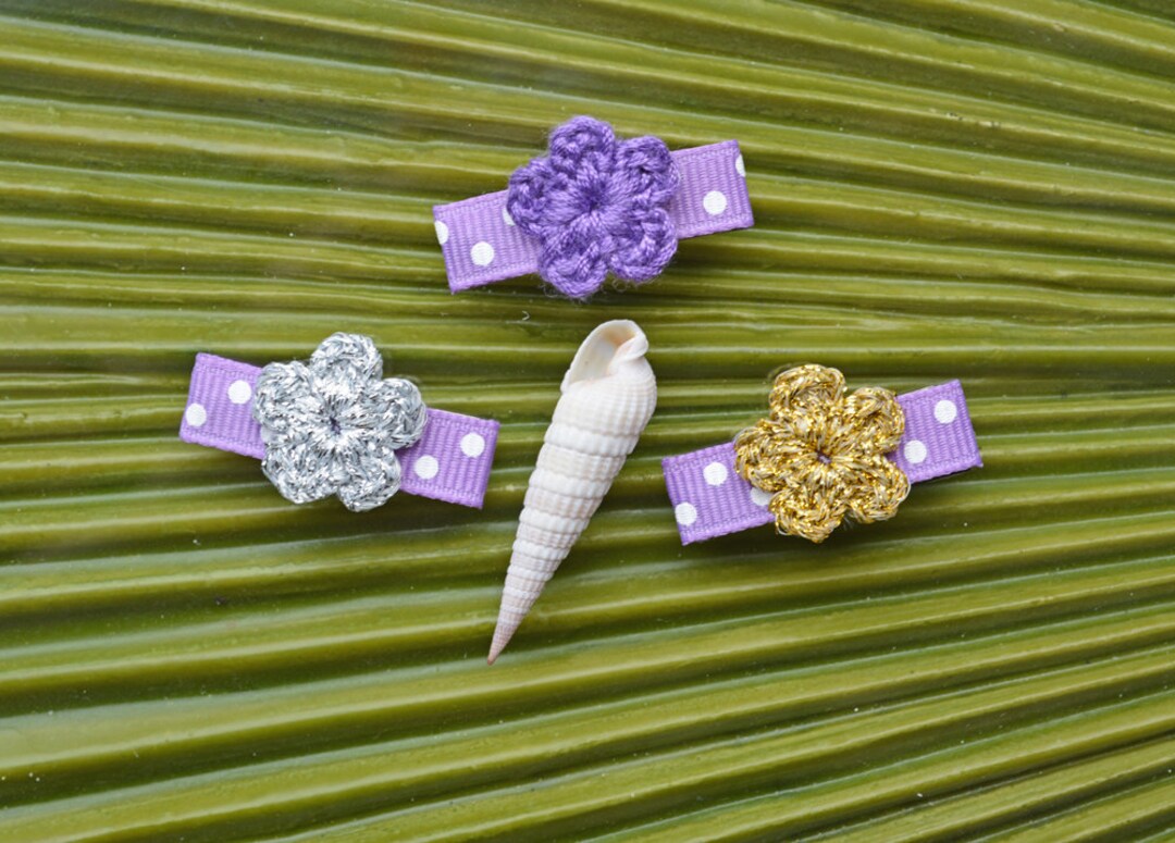 Itty Bitty Crochet Snap Clip Set in Blackberry // Tiny Crochet Flower ...