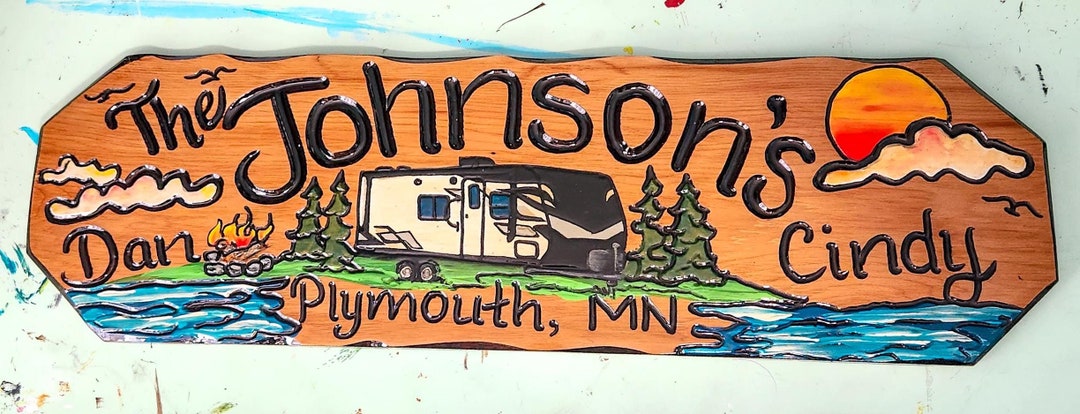 Personalized Camper Sign, Wood Camping Sign, Cedar Sign, Dog Bone Sign ...