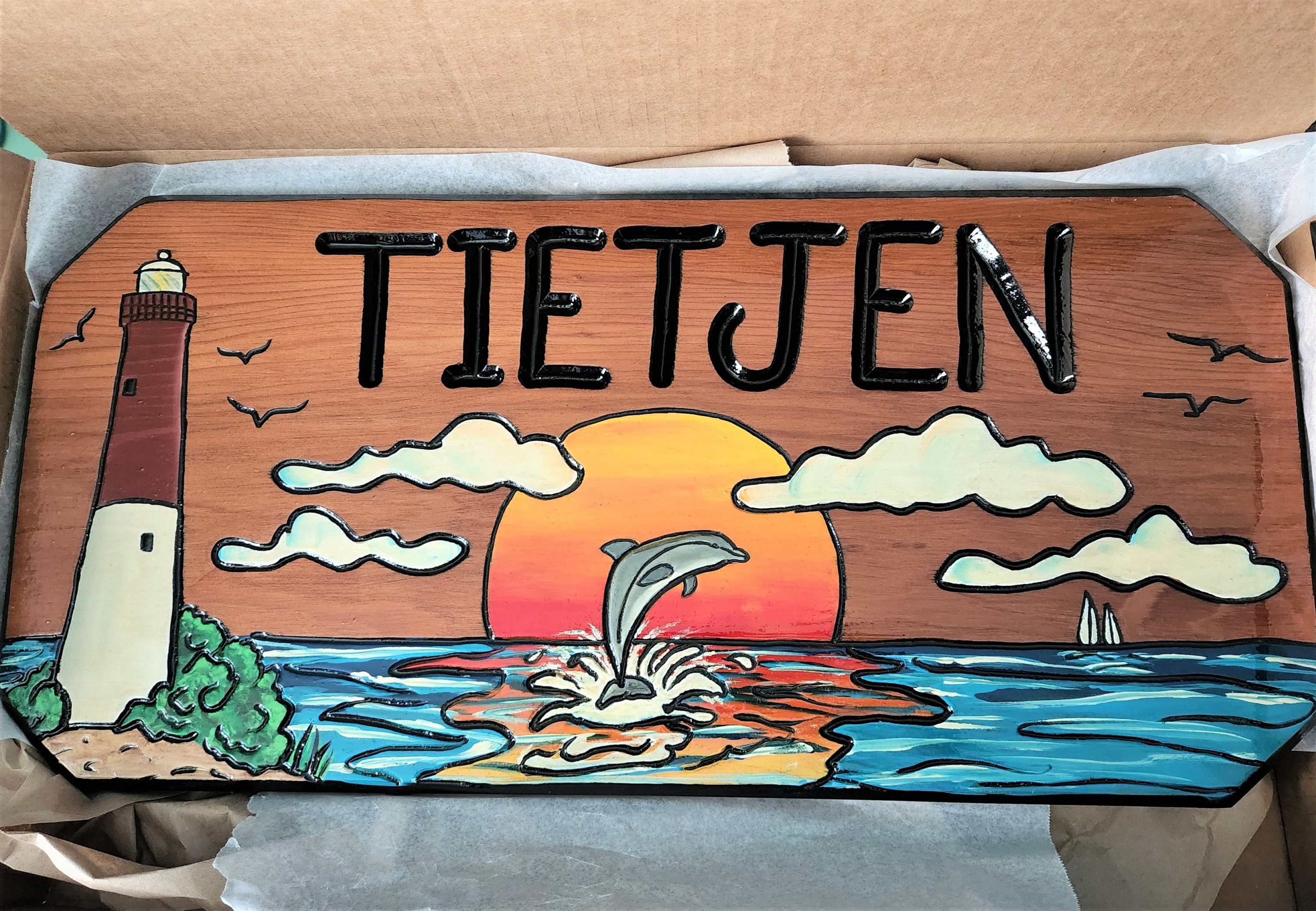 Personalized Lighthouse Sign, Personalized Dolphin Sign, Wood Sign ...