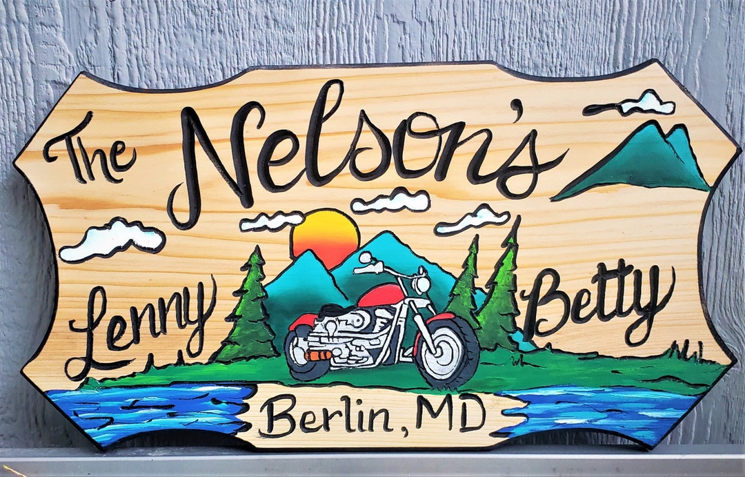 Motorcycle Sign, Custom. Carved Wood Signs, Harley Signs, Wood Carved ...