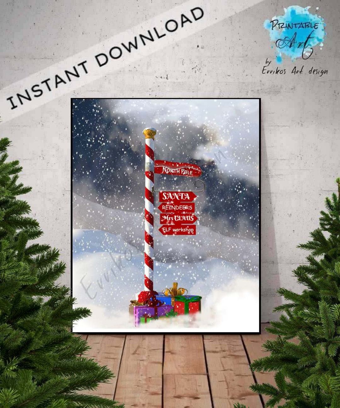 North Pole Art Print Instant Download, North Pole Christmas Printable ...