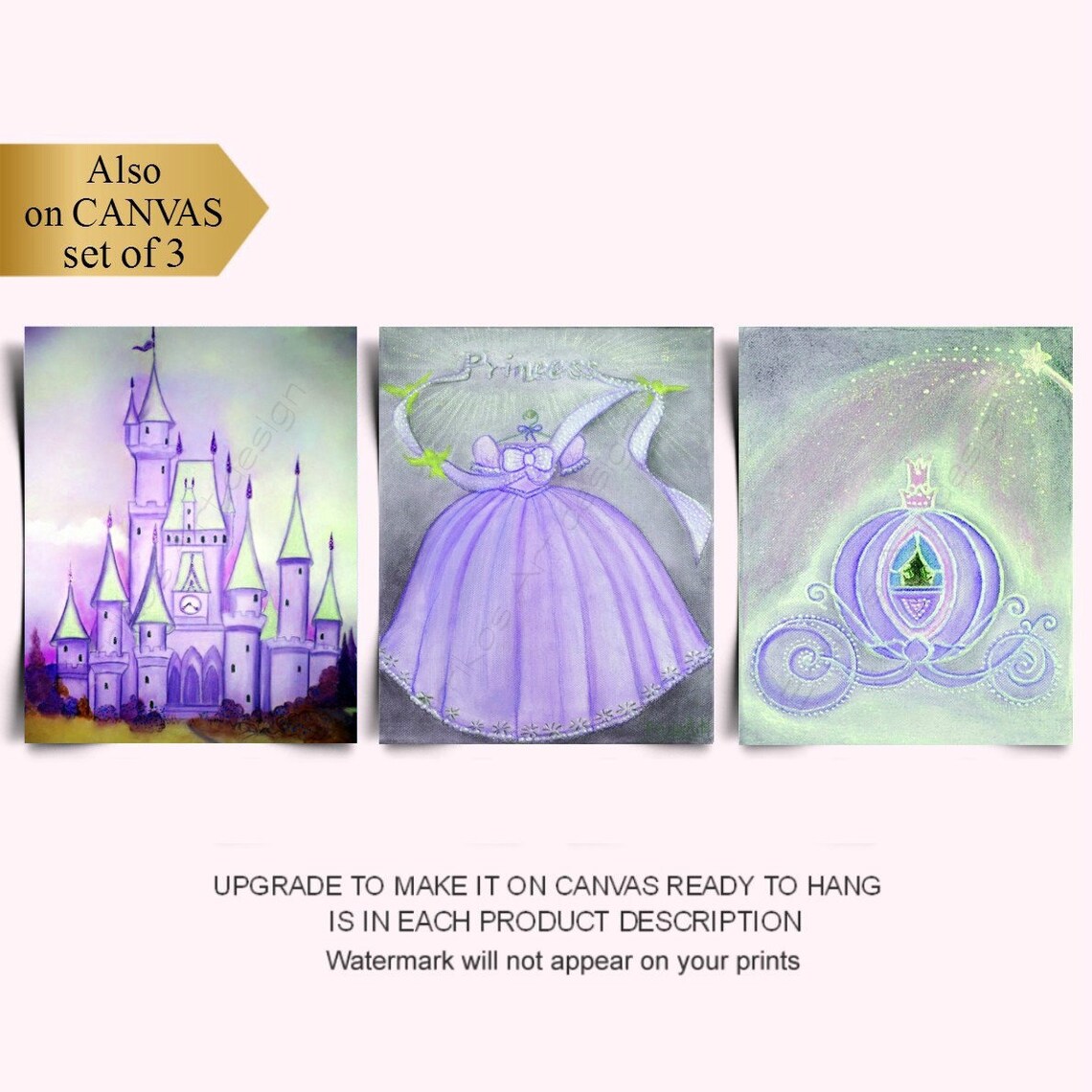 Princess Wall Art Disney inspired Cinderella Art Purple | Etsy