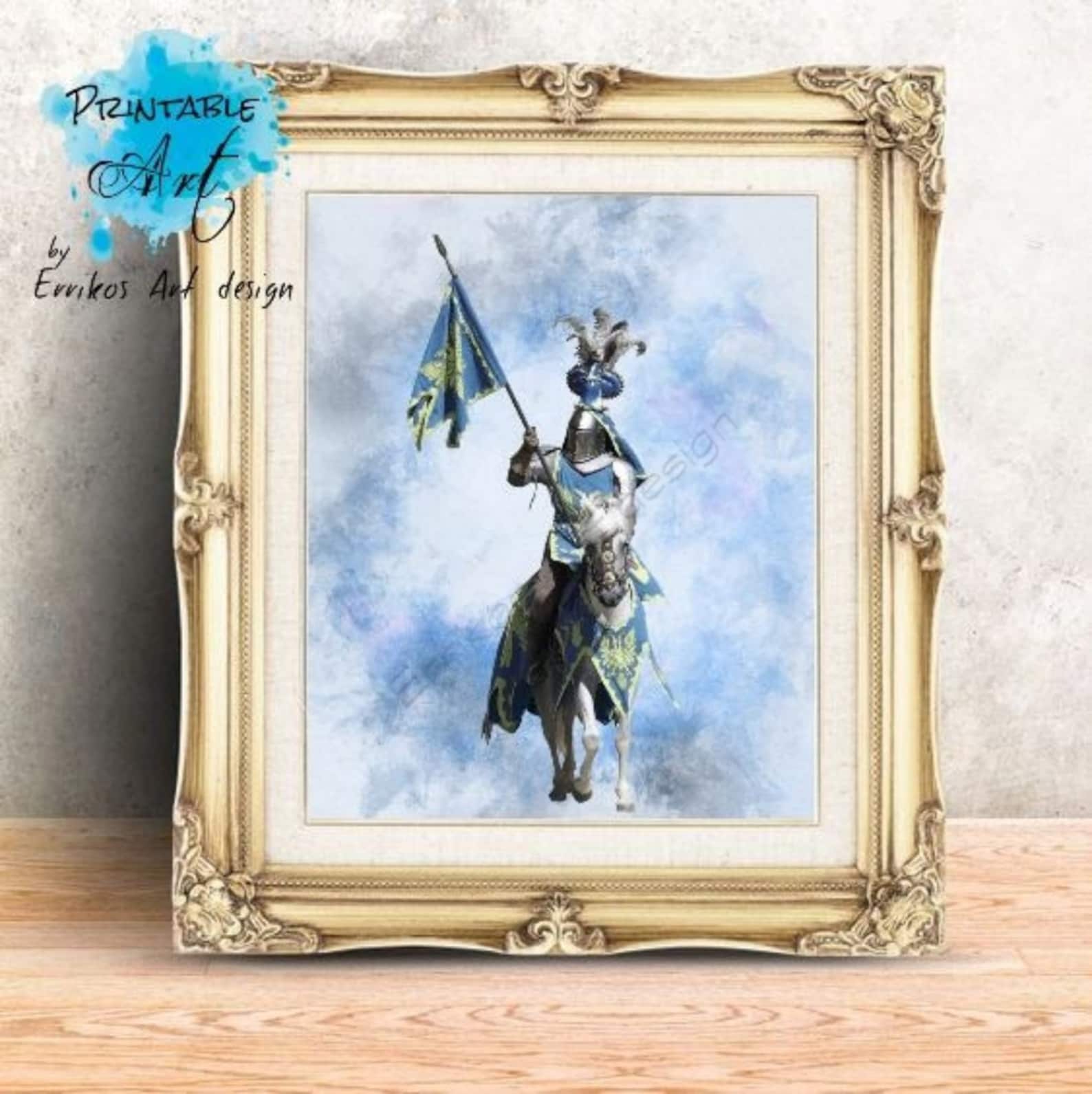 Knight Medieval Blue Knight Printable Wall Art Print Digital | Etsy