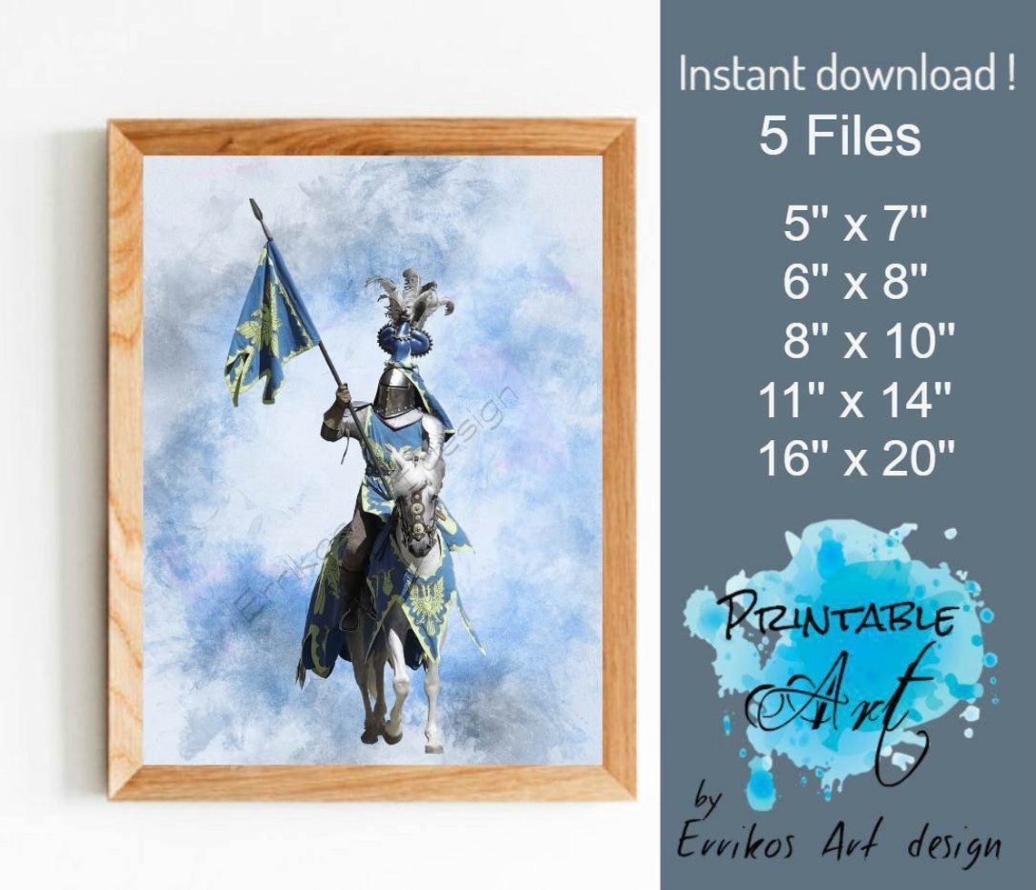 Knight Medieval Blue Knight Printable Wall Art Print Digital | Etsy