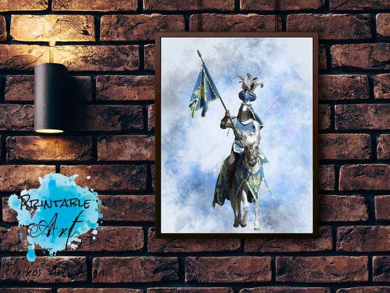 Knight Medieval Blue Knight Printable Wall Art Print Digital | Etsy