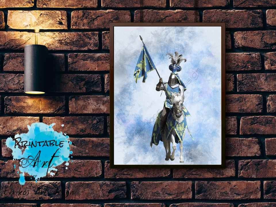 Knight Medieval Blue Knight Printable Wall Art Print Digital | Etsy