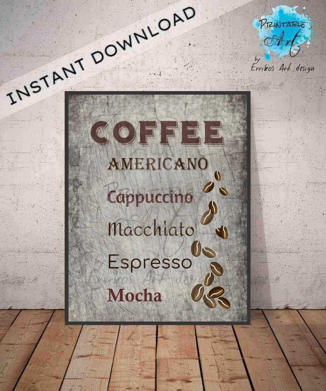 Coffee Types Wall Art Print Instant Download, Coffee Poster, Coffee ...