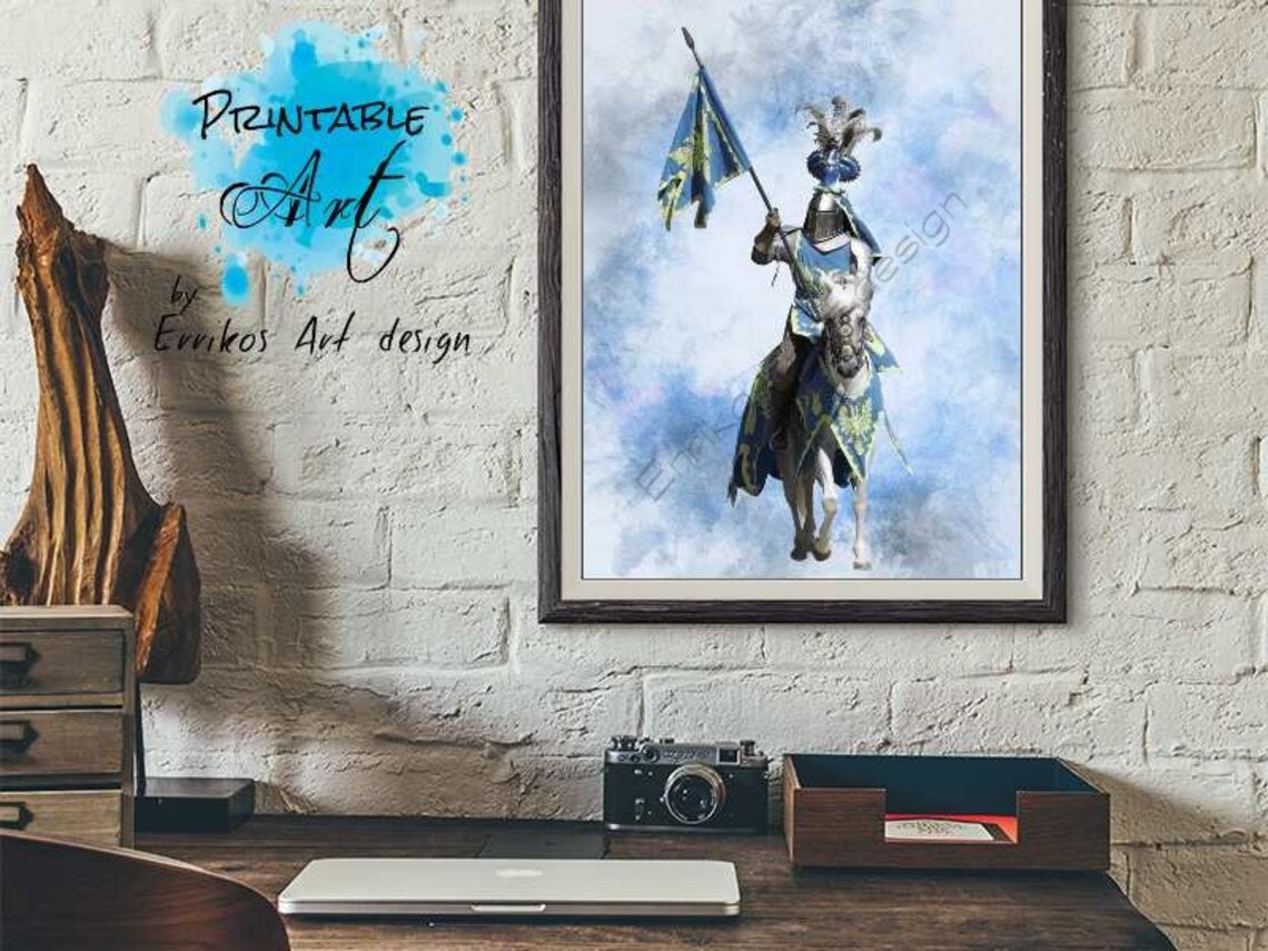Knight Medieval Blue Knight Printable Wall Art Print Digital | Etsy