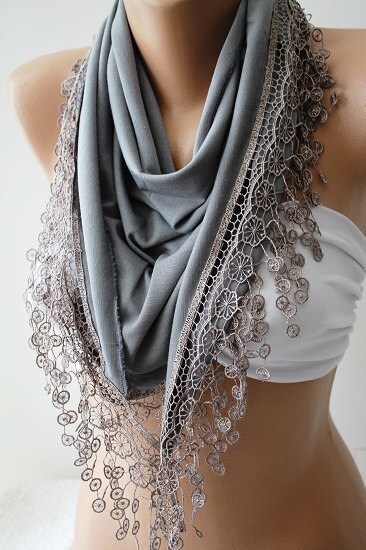 Handmade Gray Cotton Lace Scarf, Unique Christmas Gifts for Her, Winter ...