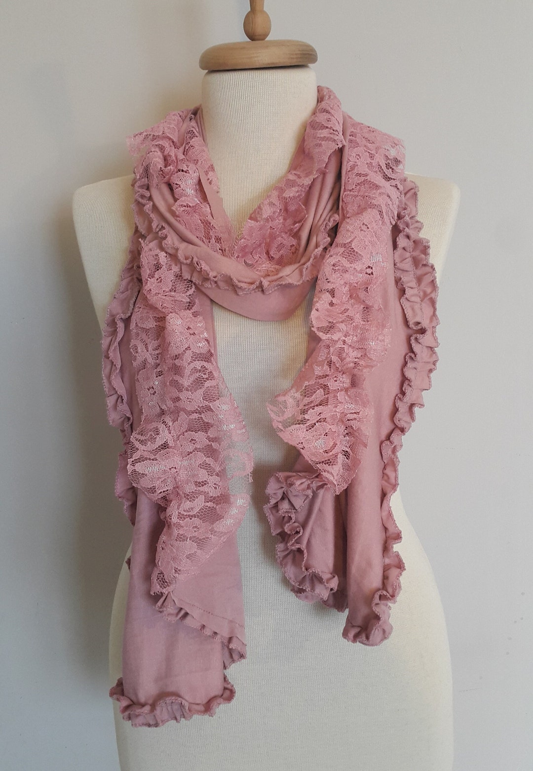Pink Lace Ruffle Scarf, Cotton Fashion Shawl, Unique Christmas Gift for ...