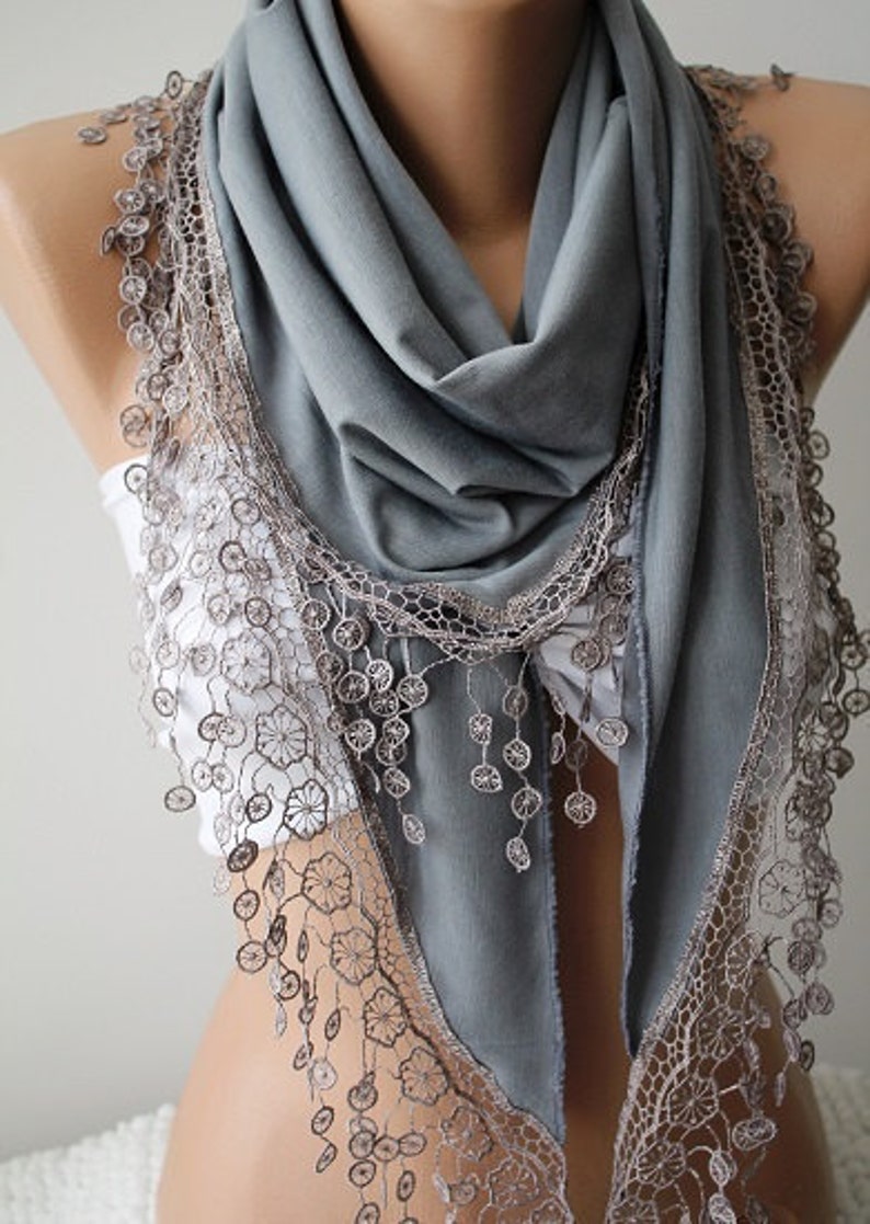 Handmade Gray Cotton Lace Scarf, Unique Christmas Gifts for Her, Winter ...