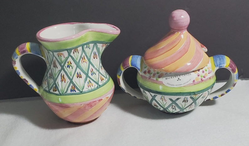 Mackenzie Childs Taylor Bearded Iris Ceramic Handmade Creamer & Sugar ...