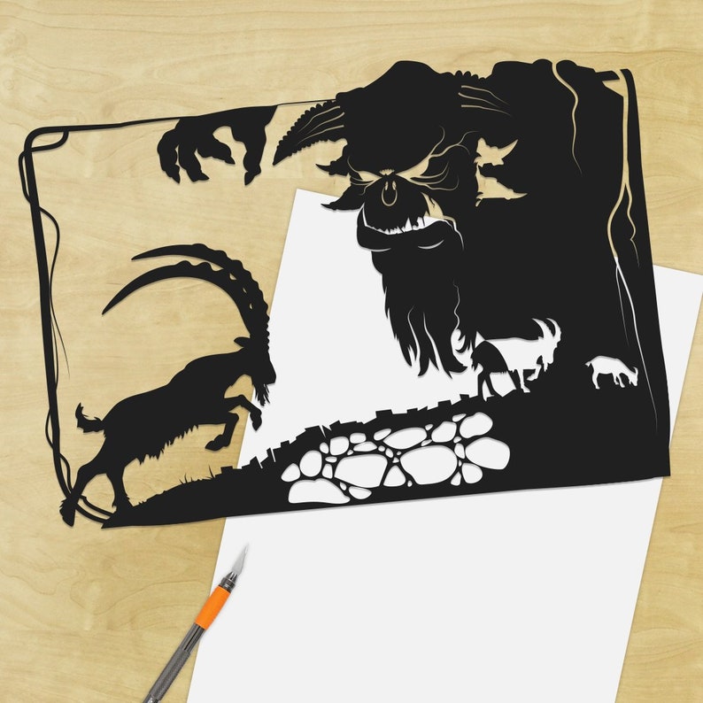 UNFRAMED Three Billy Goats Gruff // Silhouette Hand Cut Paper - Etsy