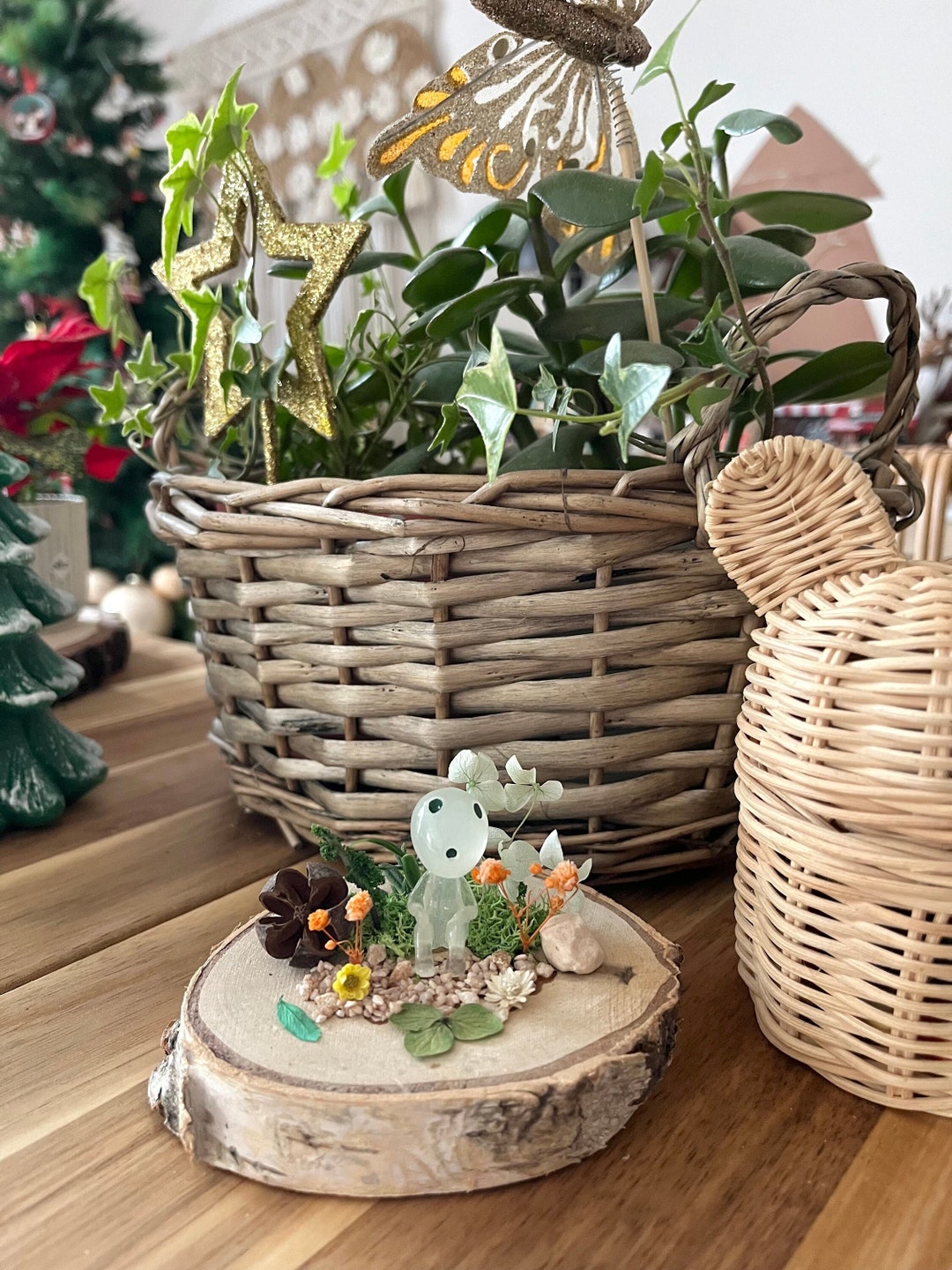 Diorama Mini Wooden Log Princess Mononoke Kodama 8 Cm Handmade ...