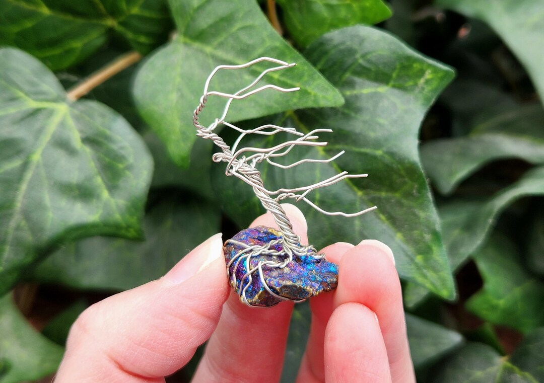 Mini Silver Wind Blown Wire Tree Sculpture on Bornite Base, One of a ...