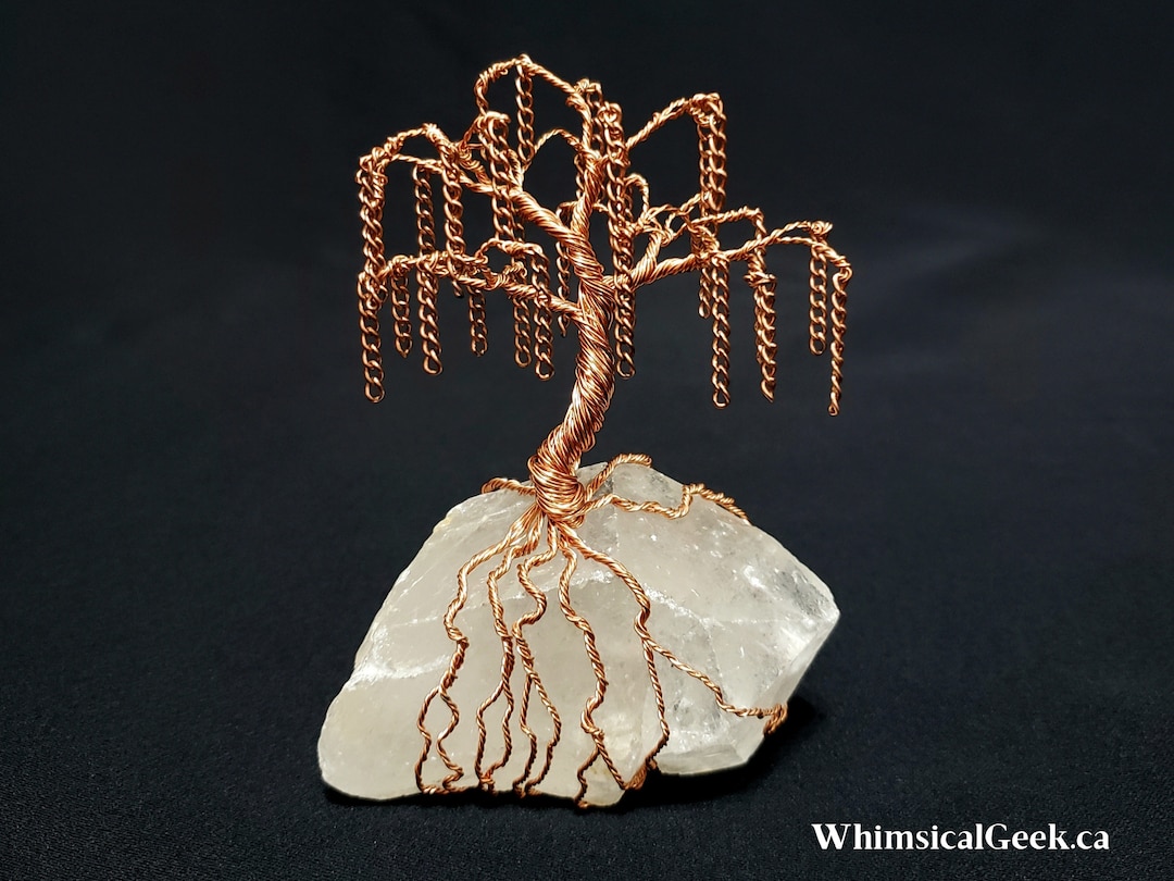 Weeping Willow Wire Tree Sculpture on Clear Quartz Base, Boho Tree of ...