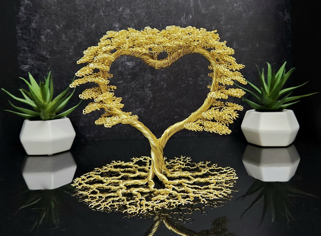 Gold Coloured Wire Tree Sculpture, Tree of Life, Nature, Tree of Love ...