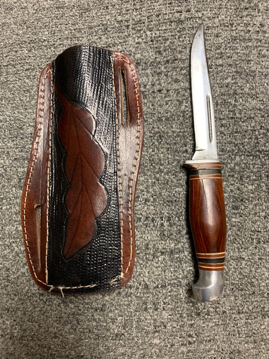 1940s 50s Kinfolks USA P3303G Wood Handle Fixed Blade Hunting Knife ...