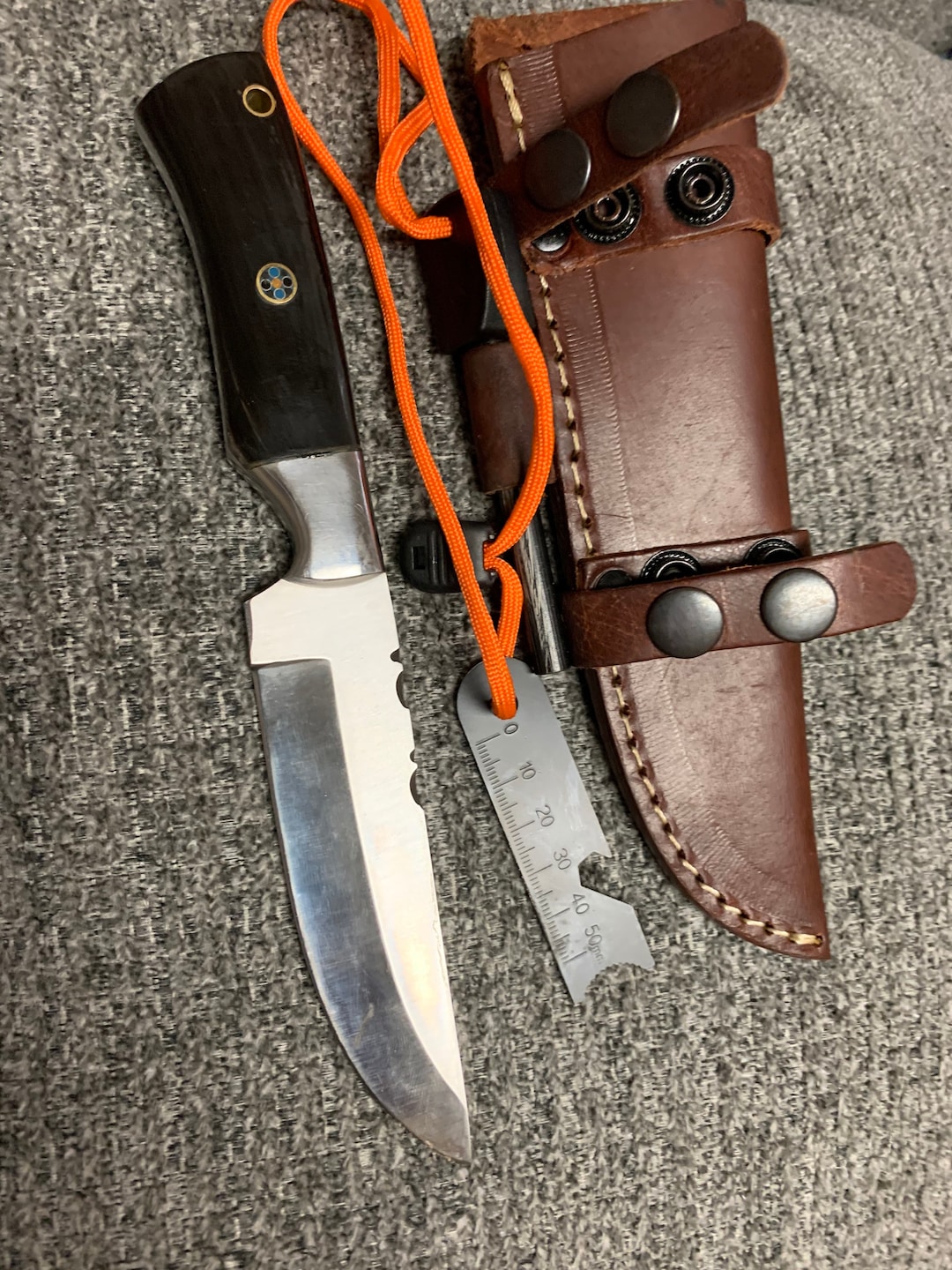 CFK Handmade Fixed Blade Hunting Knife: Bone Handle, Leather Sheath ...