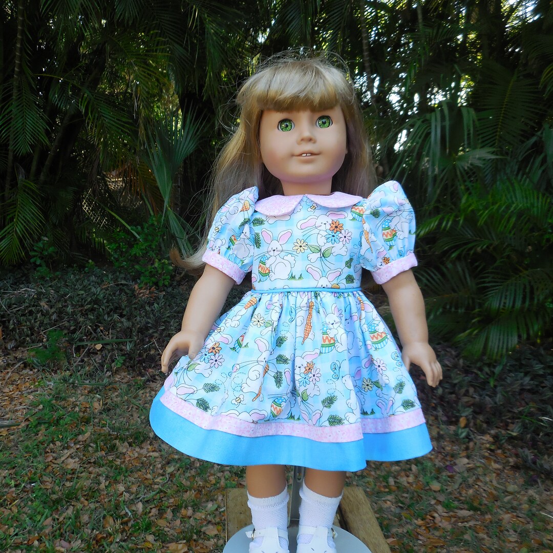 Blue Easter Dress With White Bunnies and Flowers Made for - Etsy