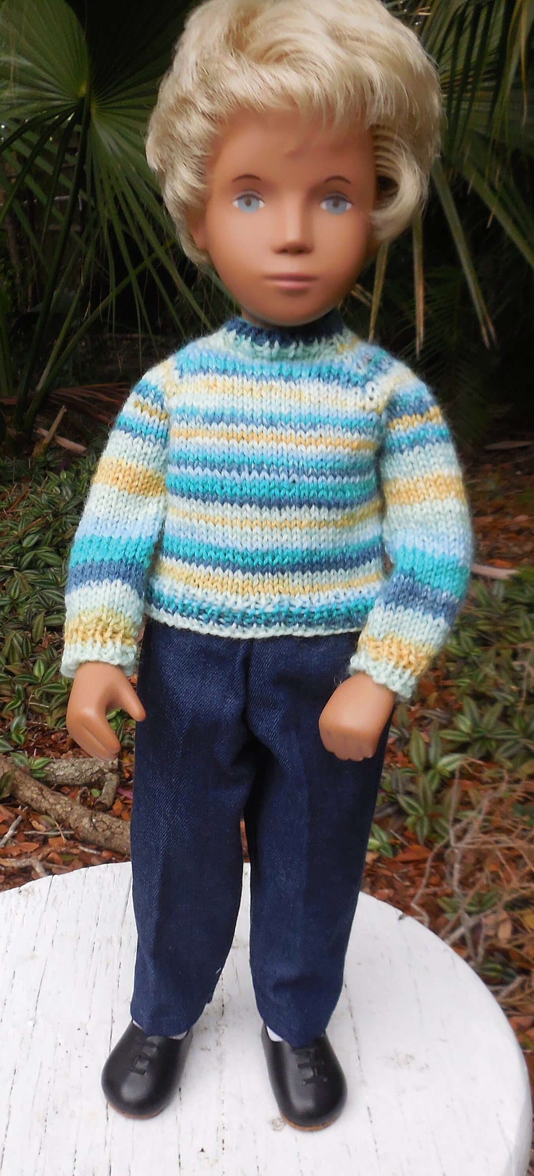 Hand Knitted Wool Pullover With Dark Blue Pants Made For Sasha Or Gregor And Similar 16 Inch