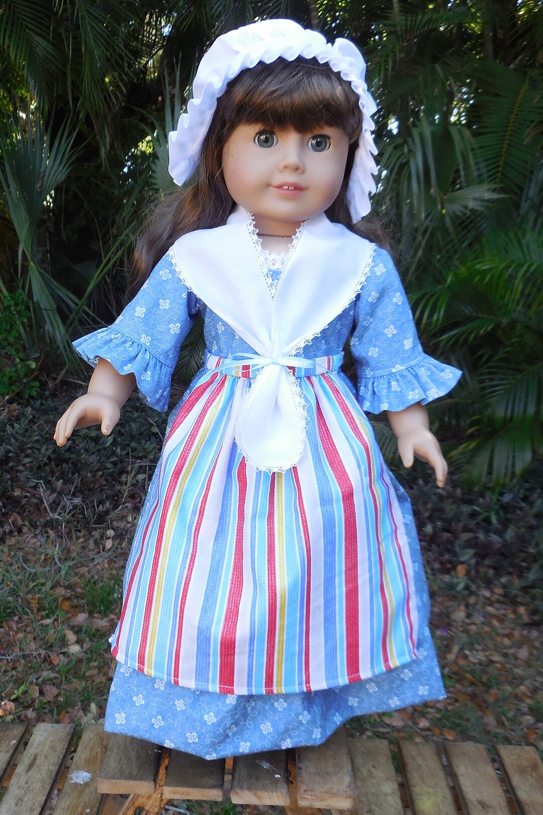 Blue Colonial Era Dress With Apron Fichu and Cap Made to - Etsy