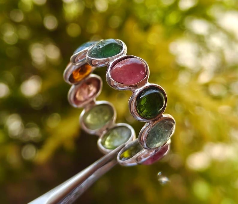Handmade Sterling Silver Multi Tourmaline Eternity Ring, Natural ...