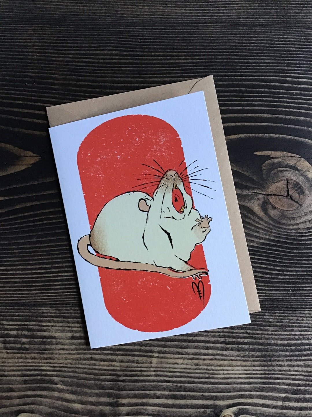 Yawning Fancy Rat Greetings Card, Digital Risograph Style, A6, FSC Card ...