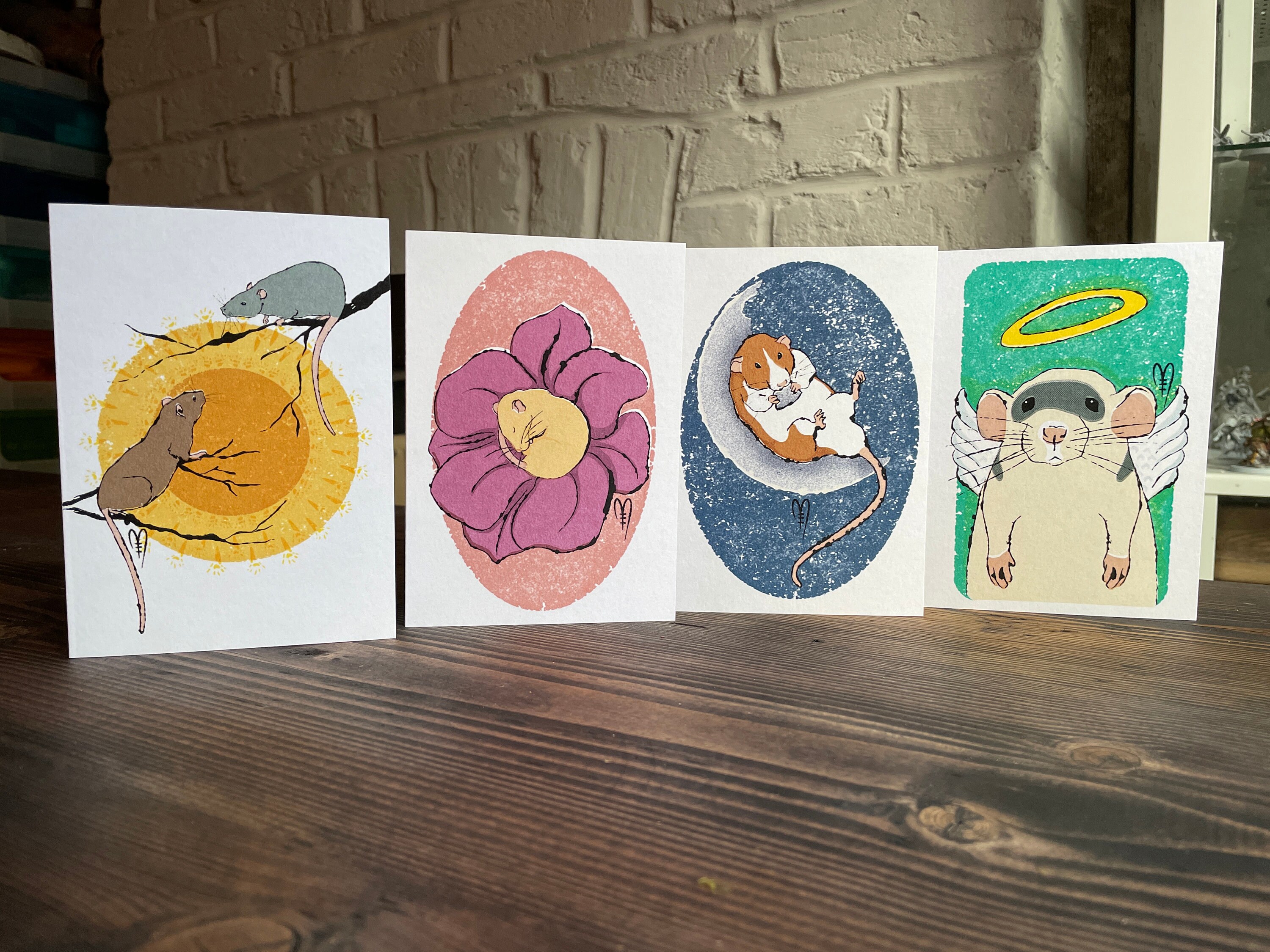 8 X Risograph Rat Cards, the Full Set, Digital Risograph Style, A6, FSC ...