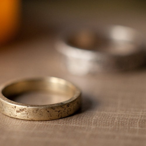 Rustic Gold Men Wedding Ring Band Organic Raw Textured Tree - Etsy