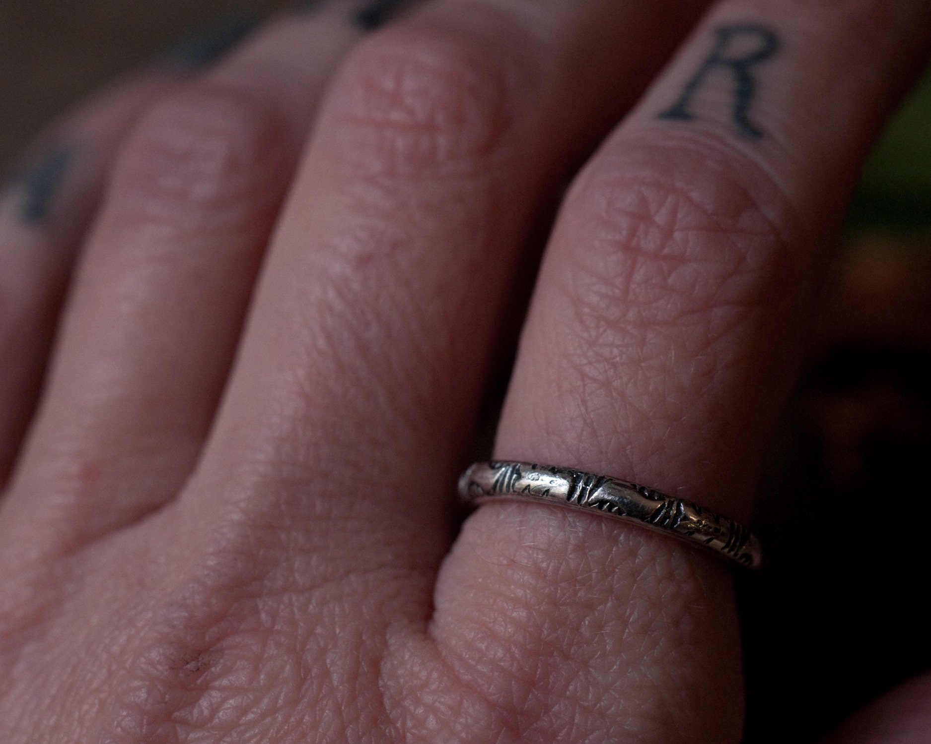 Pattern wire stacking ring rustic and oxidised sterling | Etsy