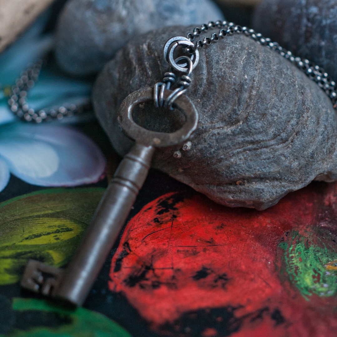 Iron Skeleton Key Necklace, Genuine Vintage Iron Key Accented With ...