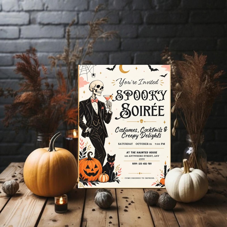 Spooky Halloween Party Invitation, Editable Canva Template, Gothic ...