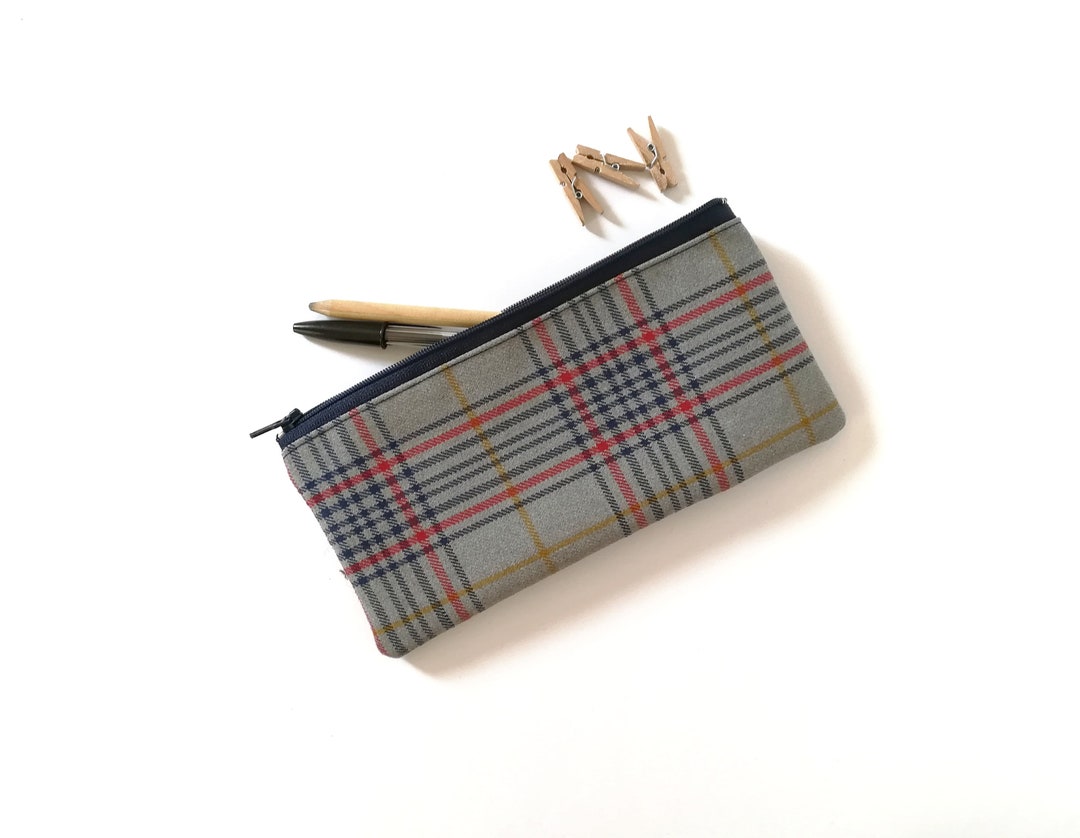 Blue Pencil Case, Checkered Pencil Pouch, Blue Pencil Pouch, Men Pencil ...