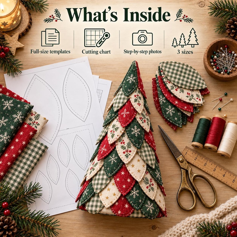 Layered Fabric Christmas Tree Sewing Pattern, Quilted Tabletop Decor ...