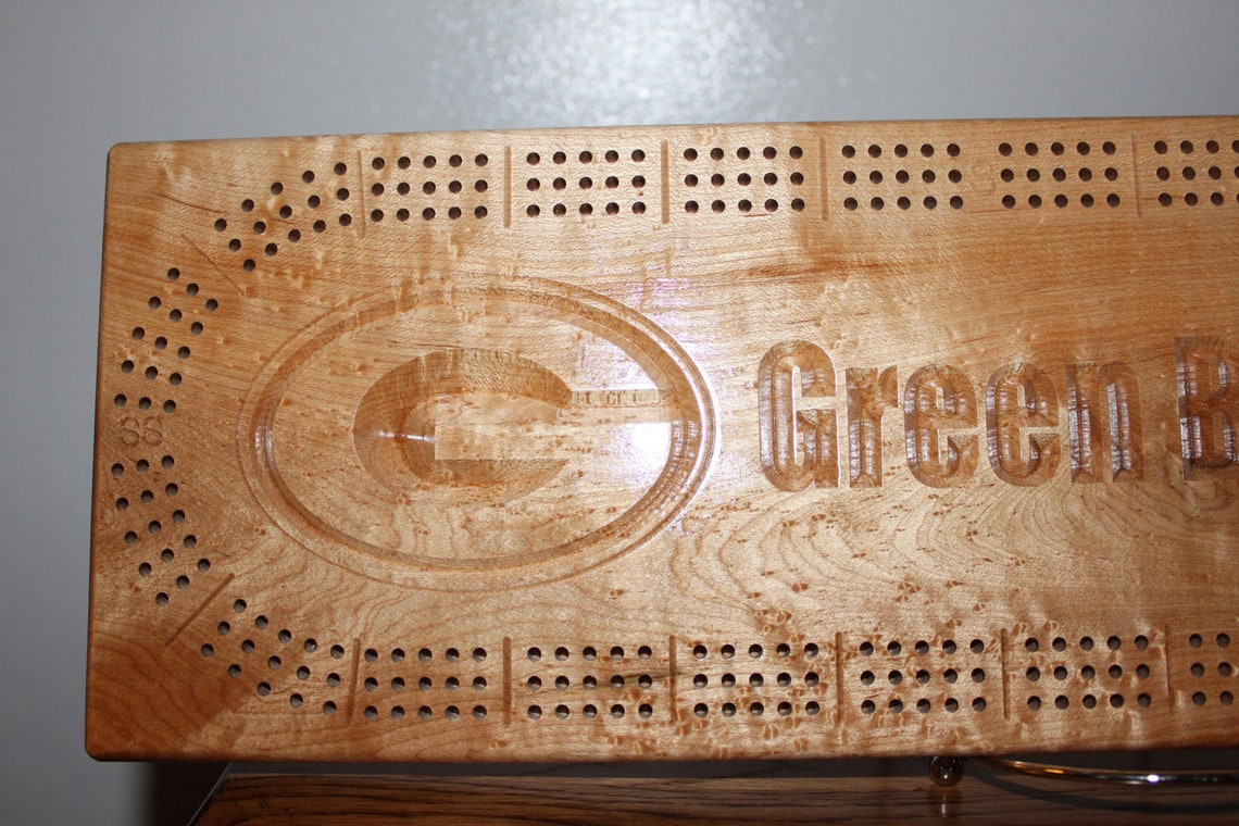 Green Bay Packer Cribbage Board Made From Birds Eye Maple | Etsy