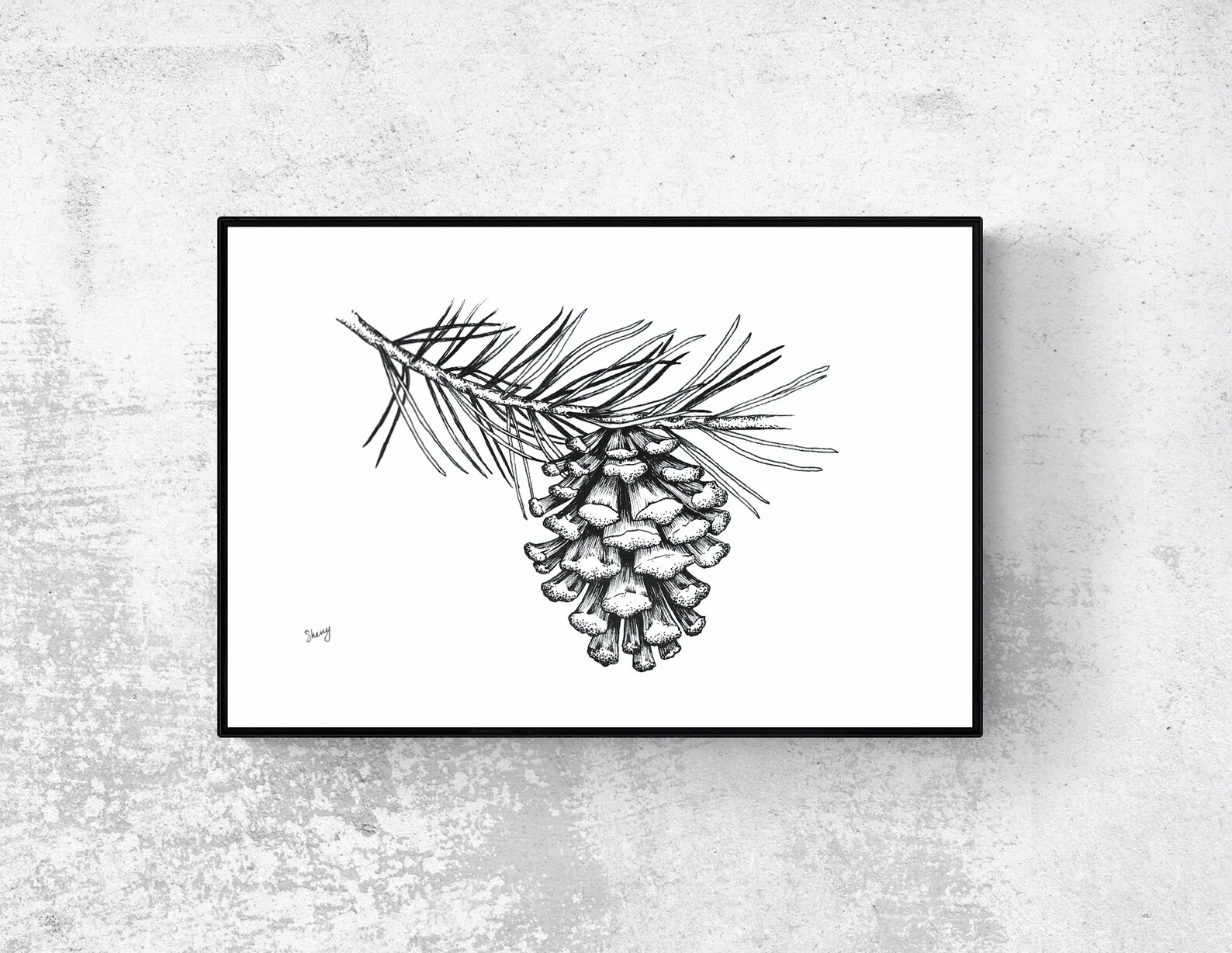 Ink Drawing • Botanical • Pine • Printable Art • Digital File • Wall ...