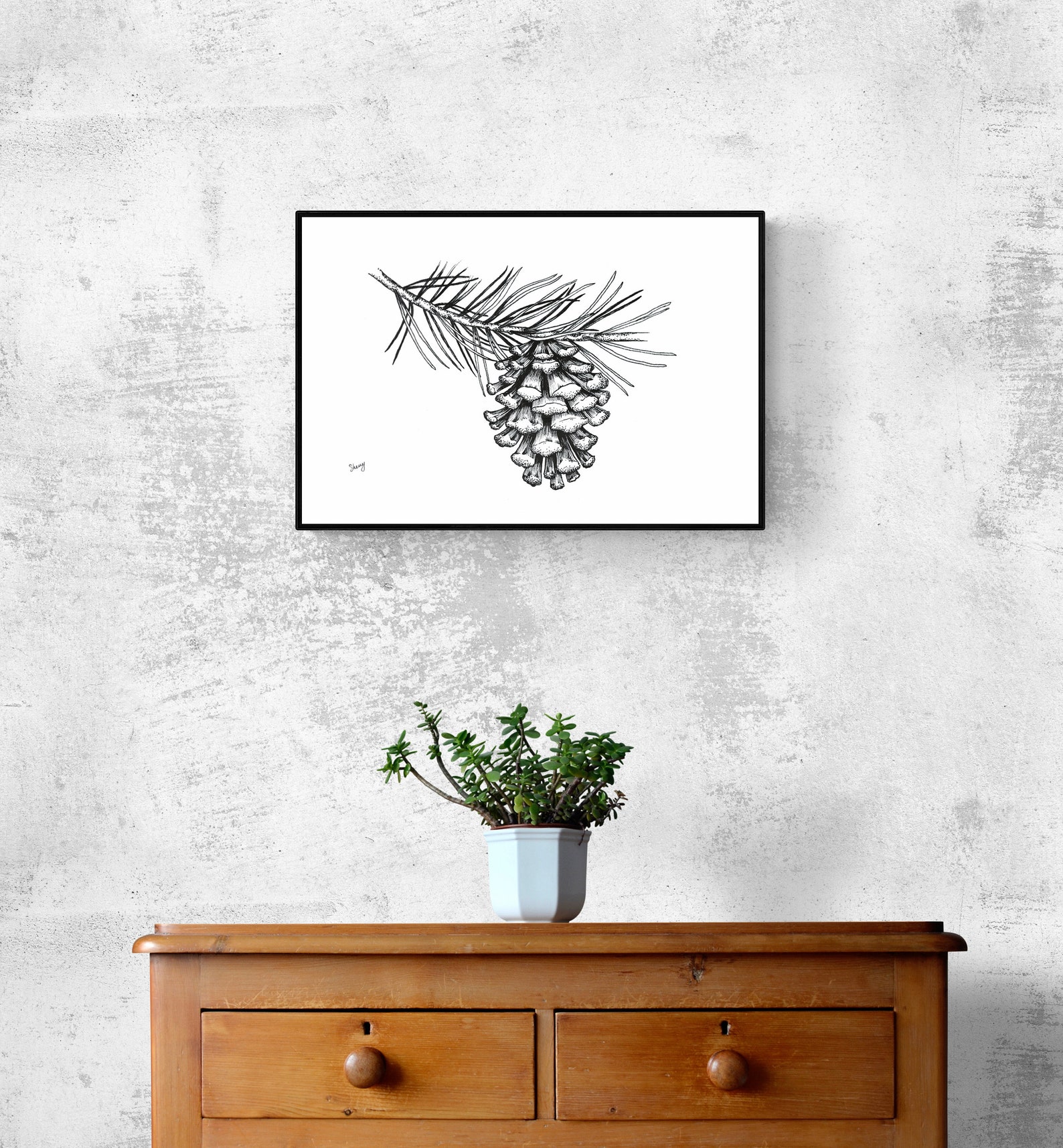 Ink Drawing • Botanical • Pine • Printable Art • Digital File • Wall ...