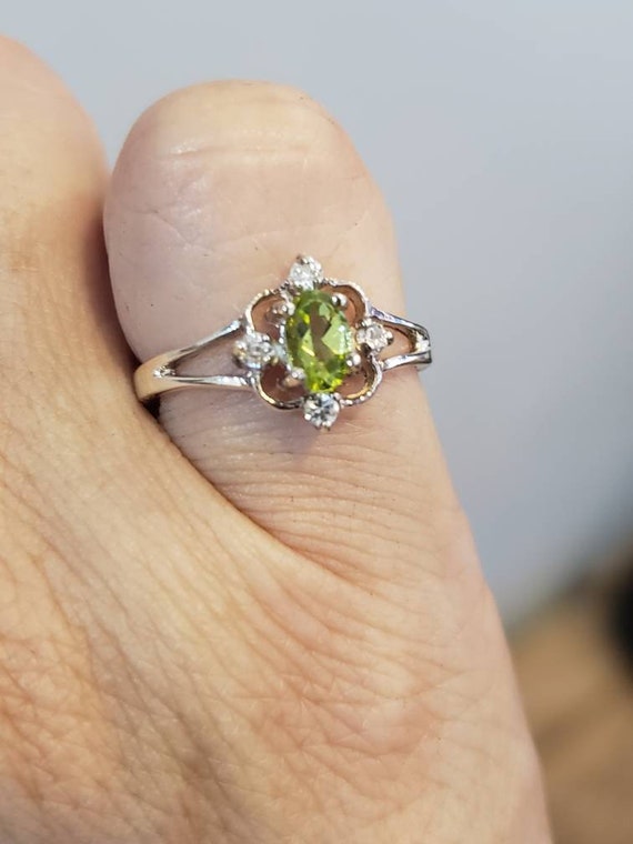 Oval Genuine Peridot Sterling Silver Ring Size 7 and 10 - Etsy