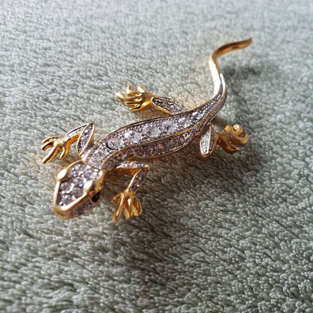 Lizard Rhinestone..black Eyed Brooch - Etsy