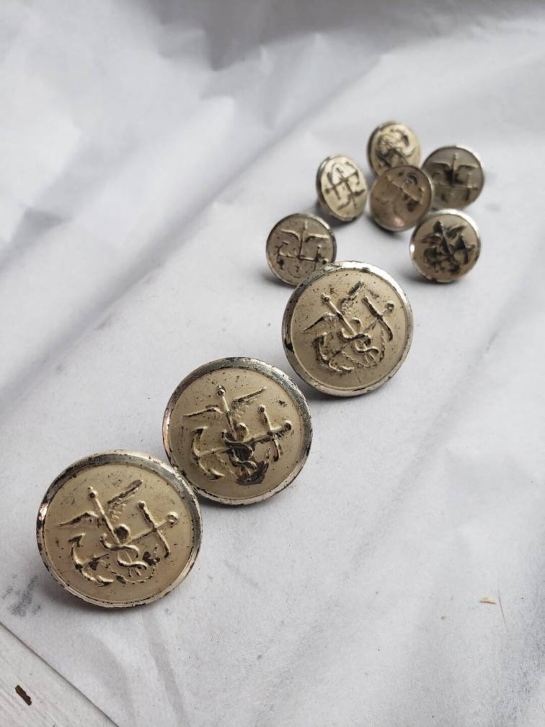 Set 9 Navy Waterbury Metal Buttons Anchor - Etsy