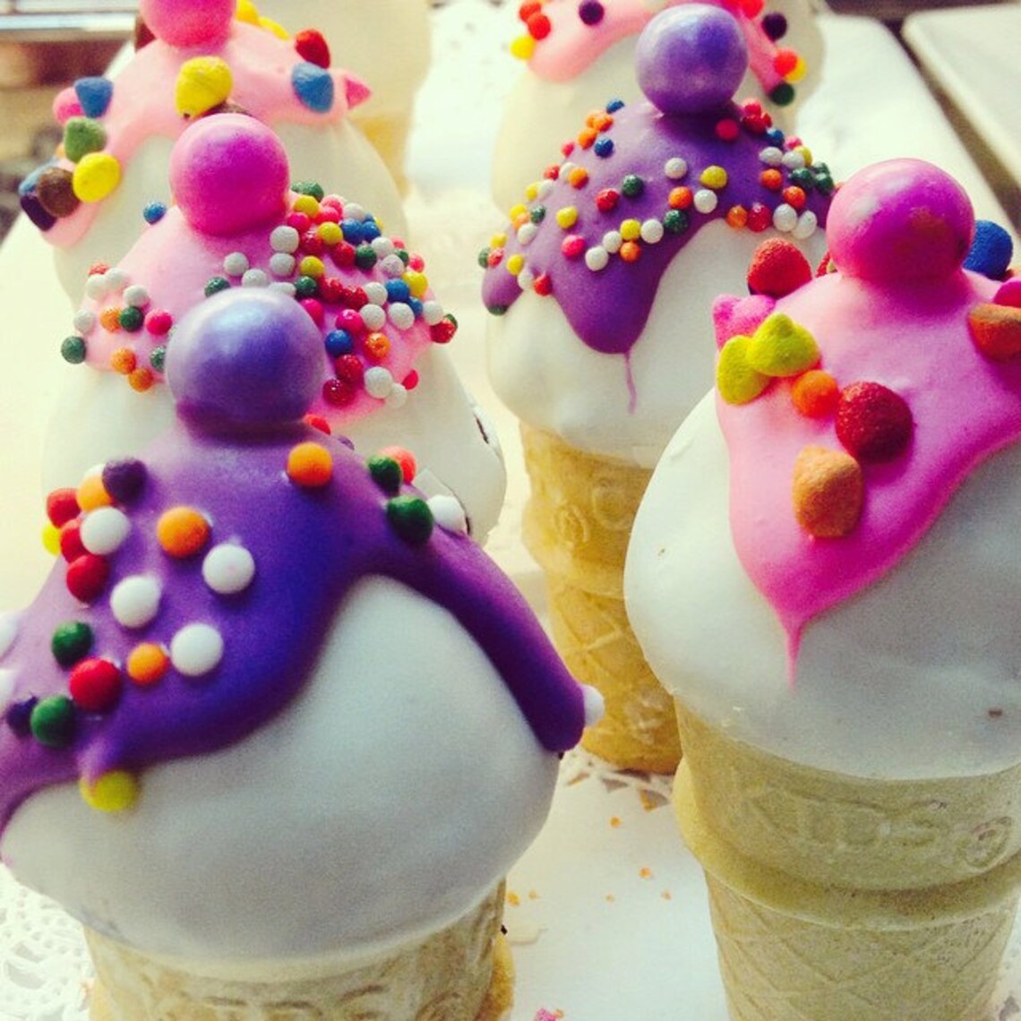24 Rainbow or Any Color Ice Cream Cone Cake Pop Cupcakes CUSTOM LISTING ...