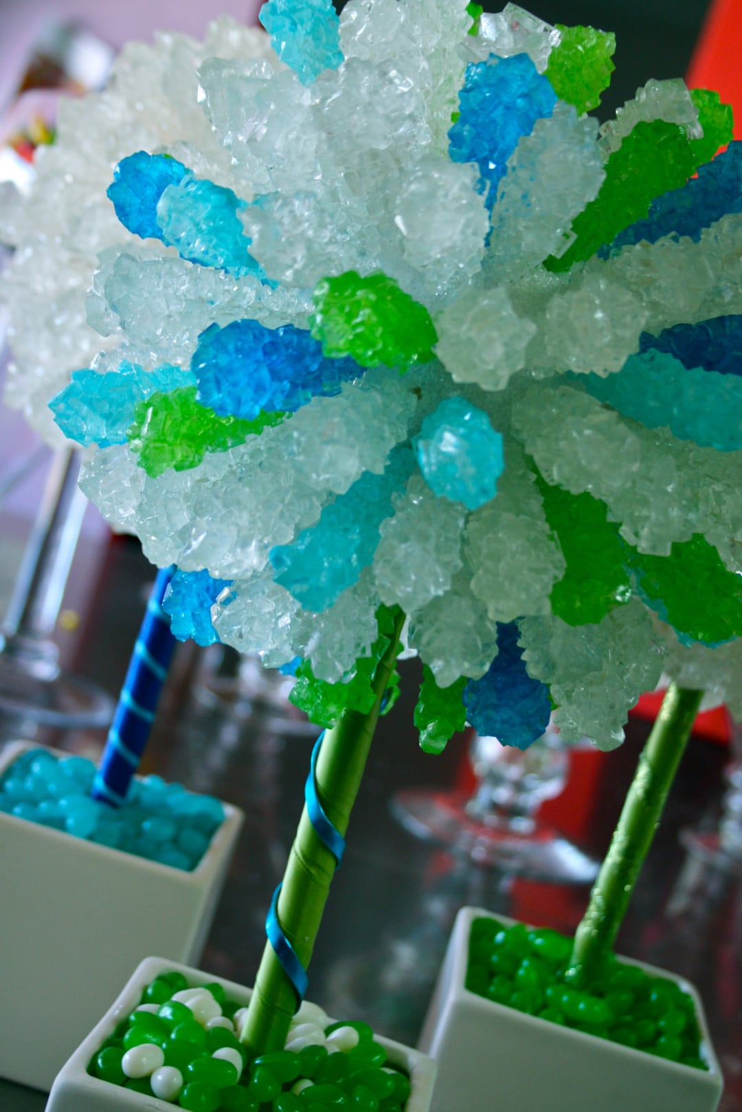 Green & Blue Rock Candy Centerpiece Topiary Tree, Candy Buffet Decor ...