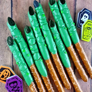 Halloween Pretzel Rods - (12 Pieces) Ghosts, Monsters, Fingers, Spooky ...