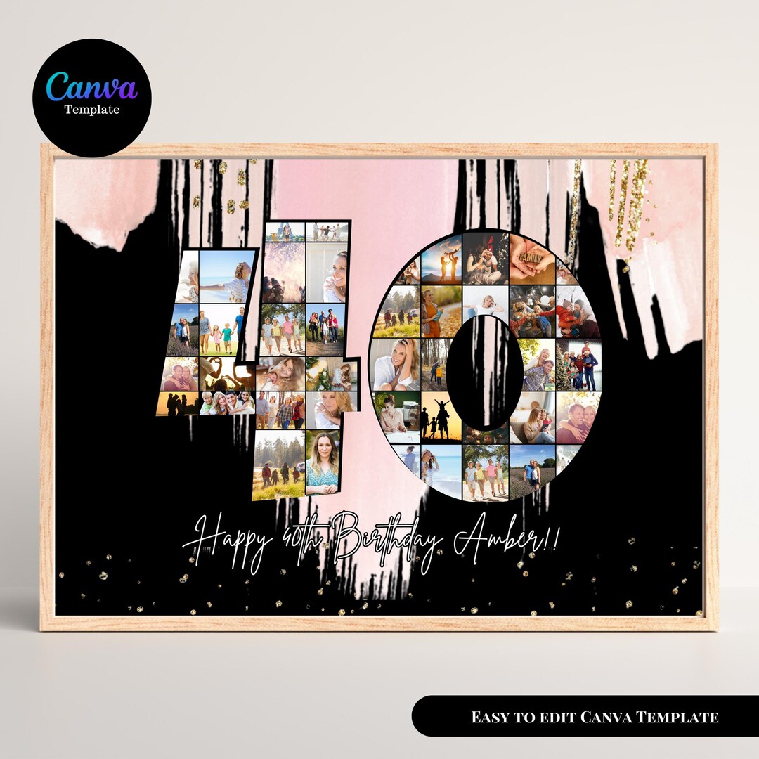 40th Birthday Photo Collage Template, Personalized 40th Birthday Gift ...