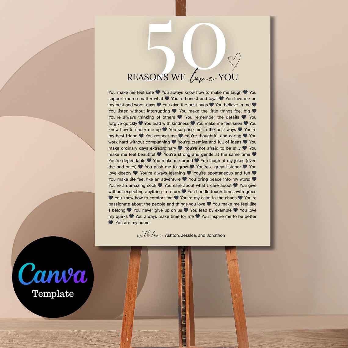 50 Reasons We Love You Poster: Personalized Birthday Gift (digital ...