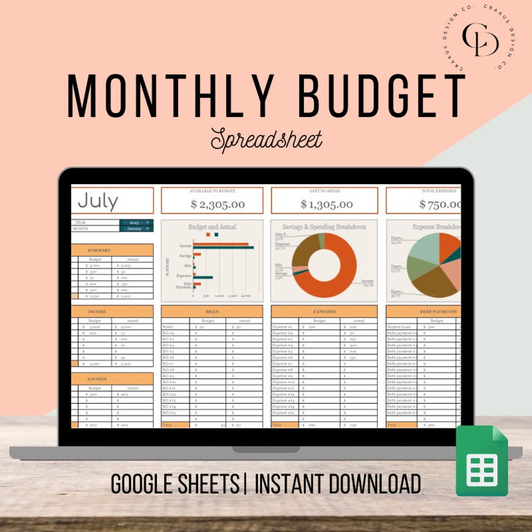 Monthly Budget Spreadsheet, Budget Planner, Budget Template, Paycheck ...