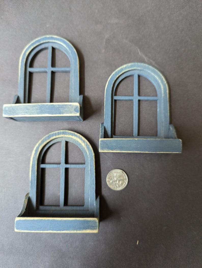Arched Dollhouse Window With Window Box - Wood Miniature Arched Window ...